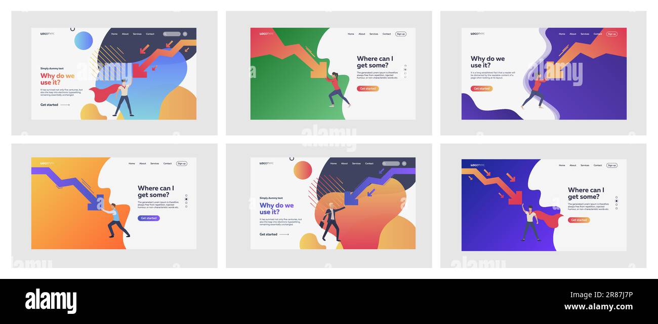 Set of business people stopping falling down arrow graph Stock Vector ...