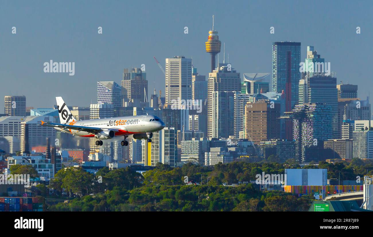 A Jetstar jet with registration VR landing at Sydney (Kingsford Smith ...