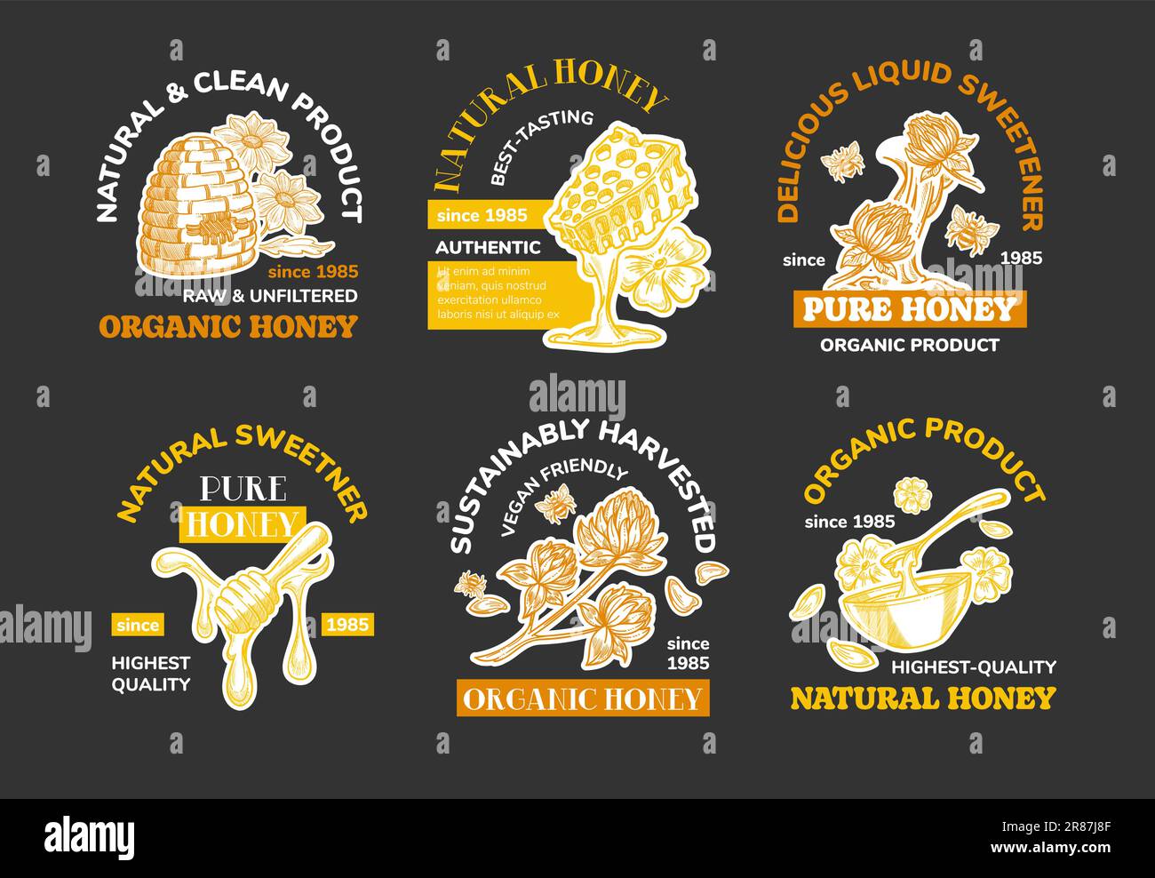 Label logo design set for organic honey product Stock Vector Image ...