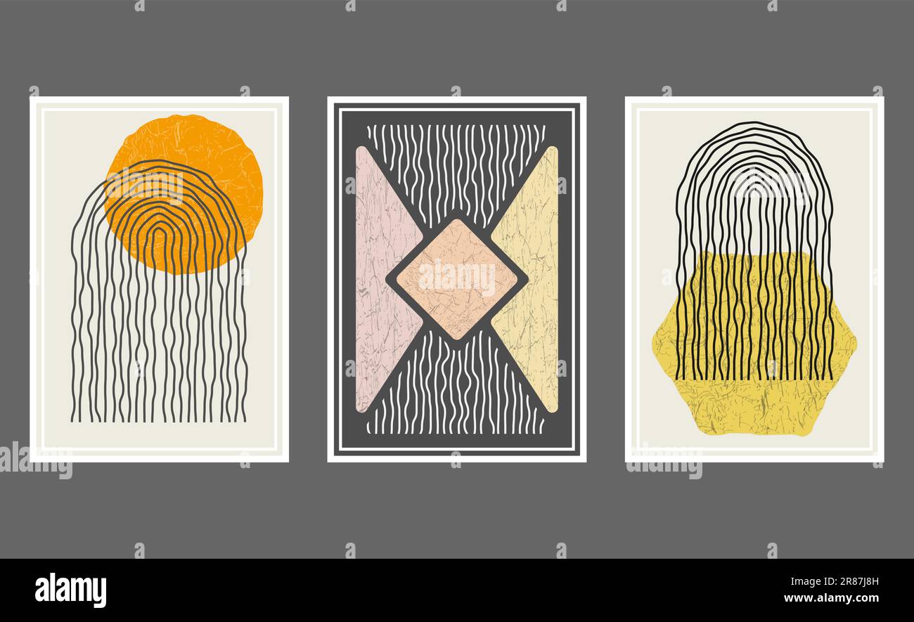 A set of posters or paintings in a minimalist style. The composition of ...