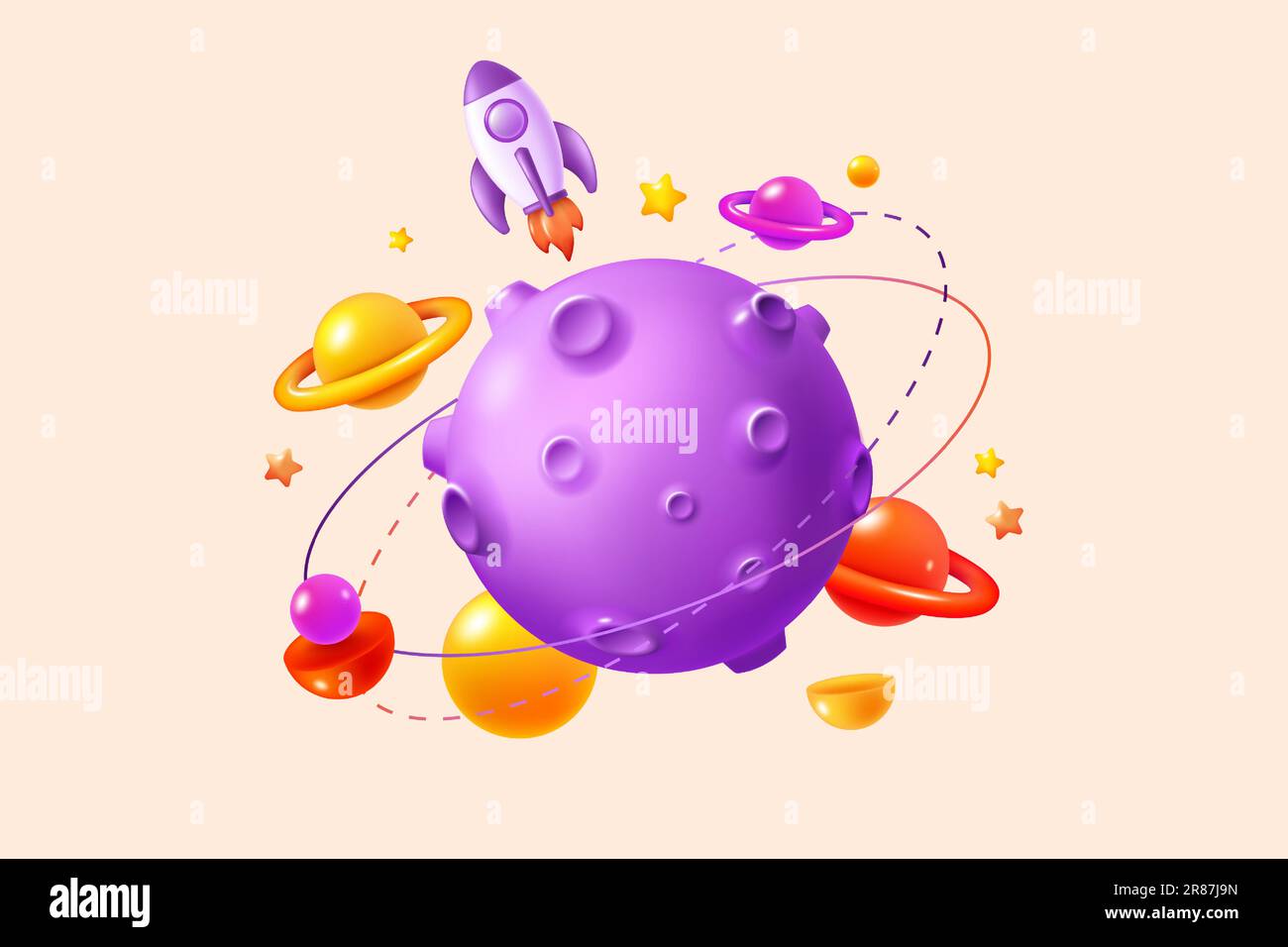 3D planet. Space exploration. Universe discovery. Moon orbit shape with ...