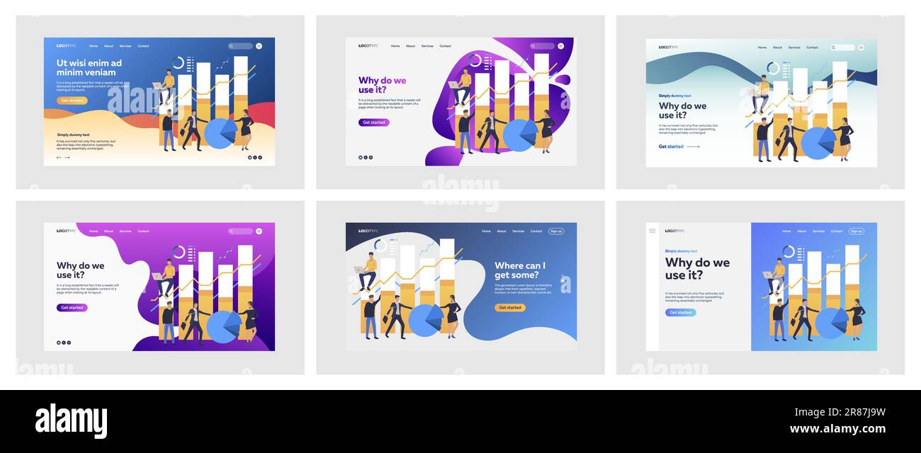 Set of tiny busy people working with bar charts Stock Vector Image ...