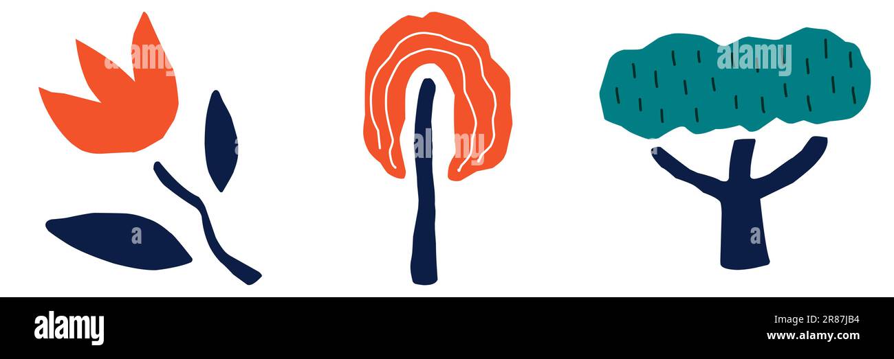 Doodle plants. Hand drawn flower, scribble style trees. Cute abstract ...