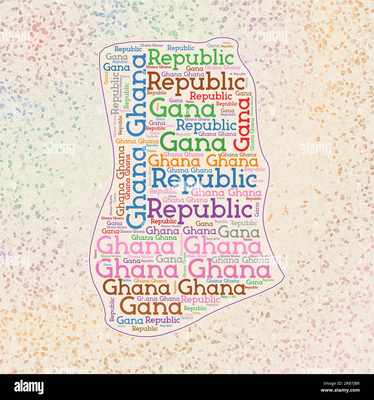 Ghana shape with country names word cloud in multiple languages. Ghana ...