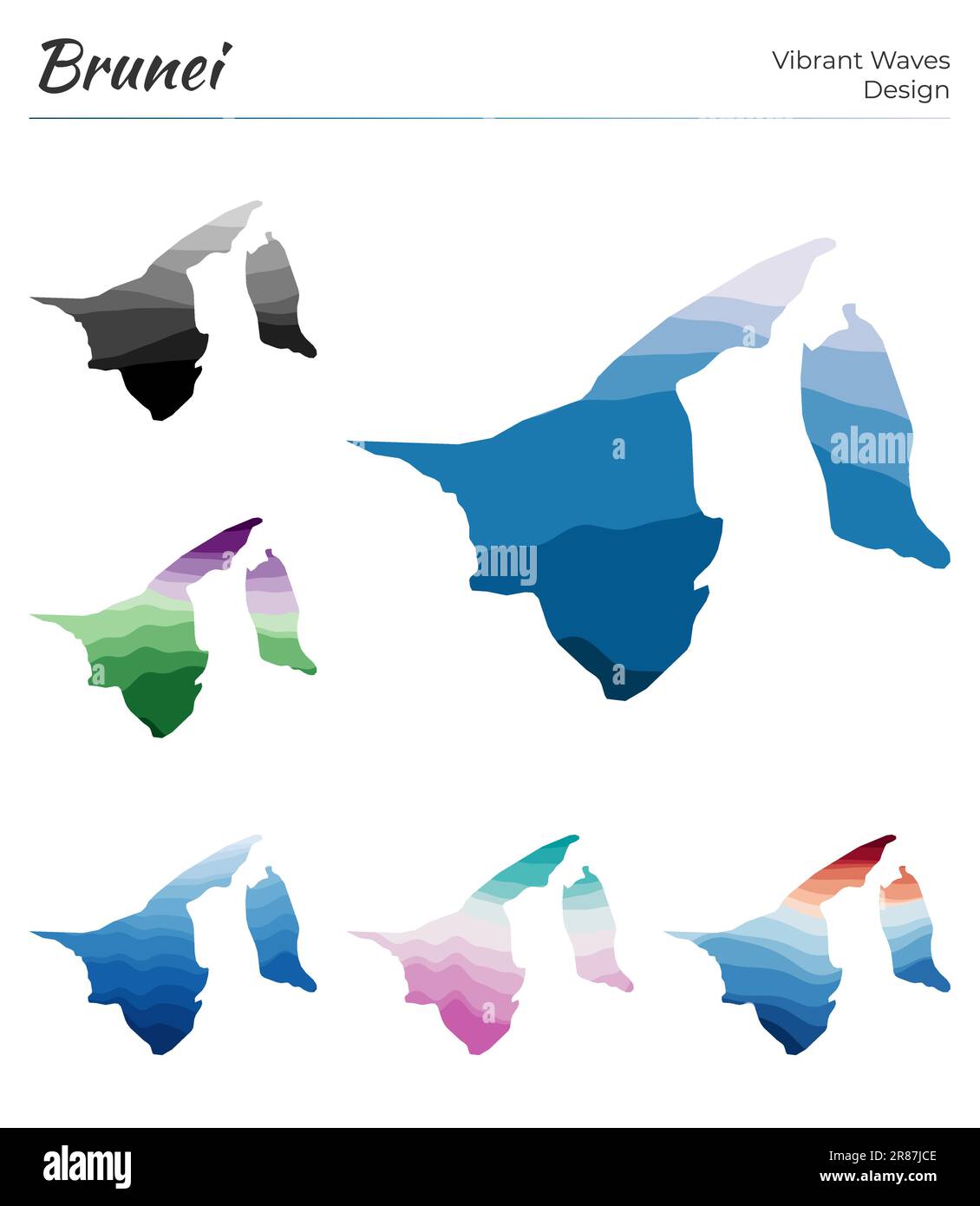 Set of vector maps of Brunei. Vibrant waves design. Bright map of ...