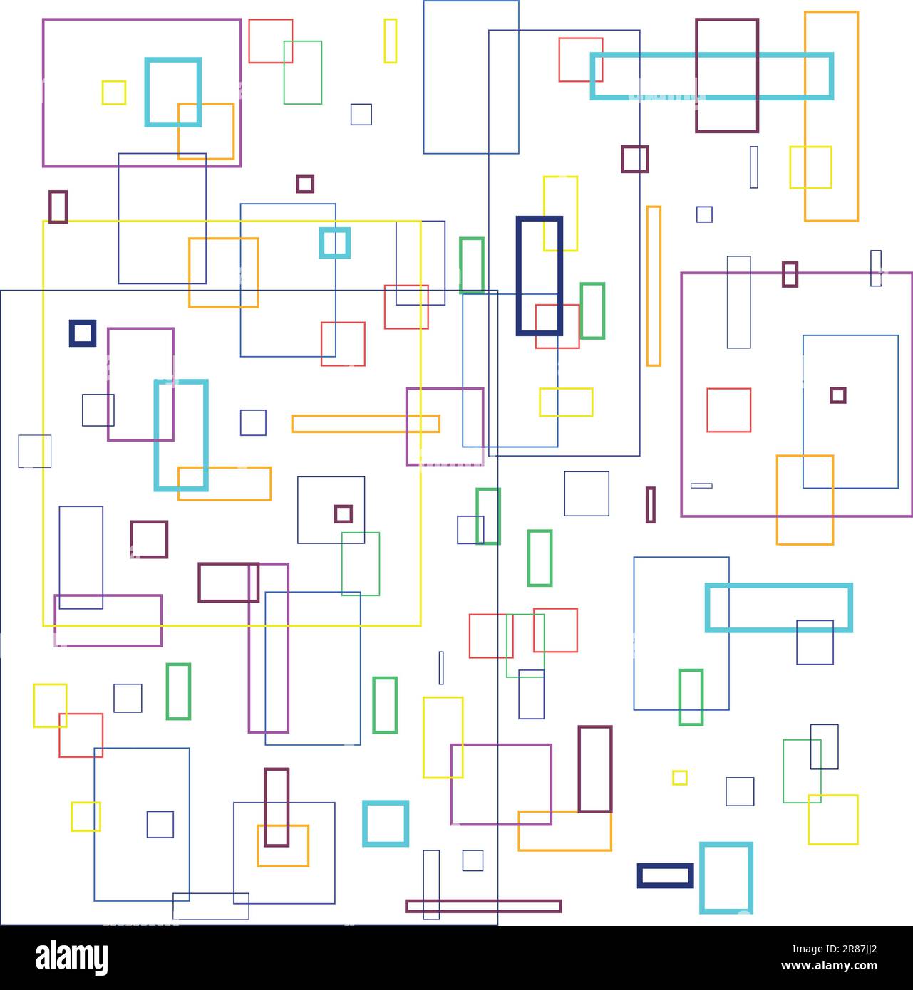 Background made of white squares of various sizes with colored borders ...