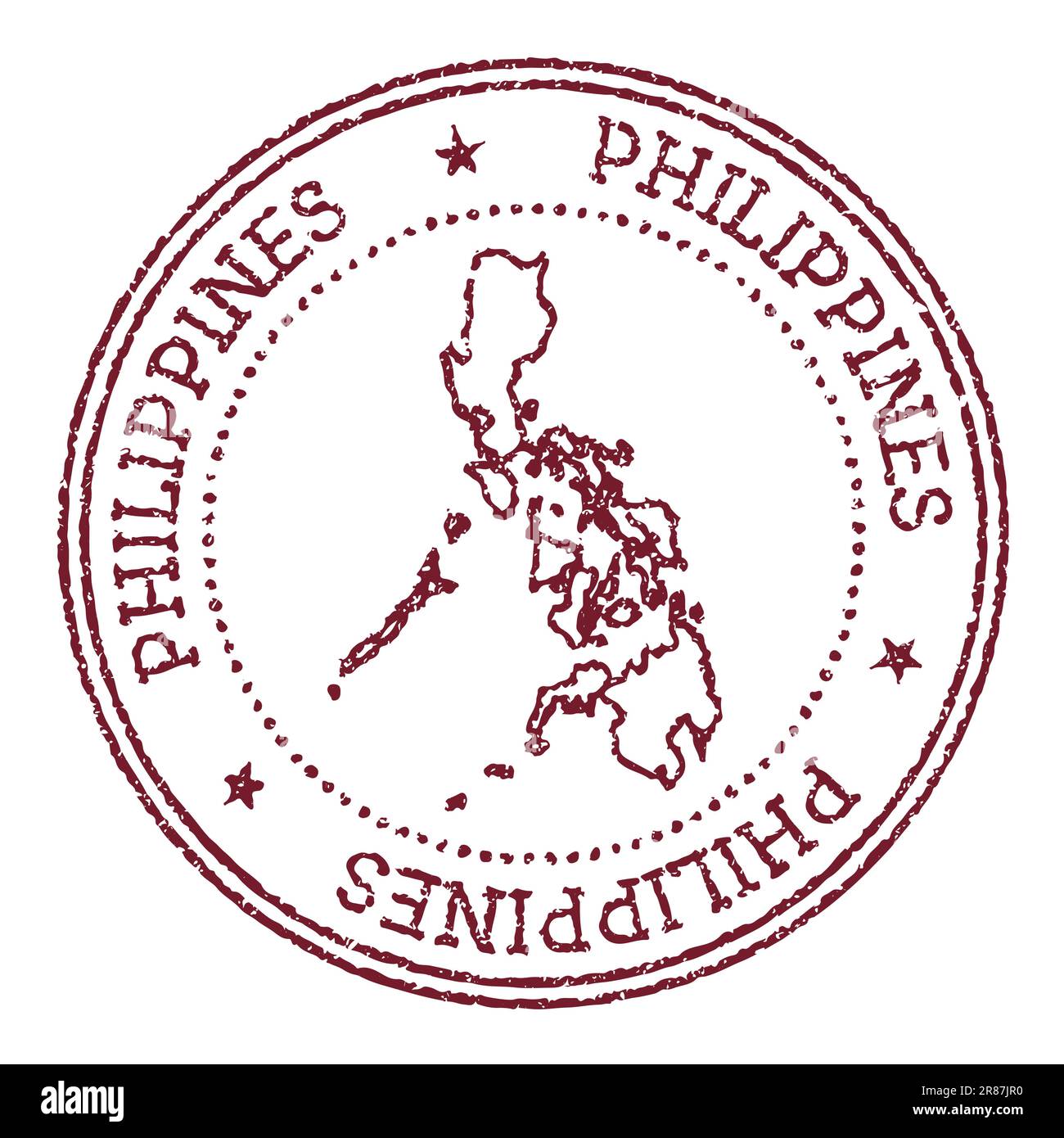 Philippines round rubber stamp with country map. Vintage red passport ...