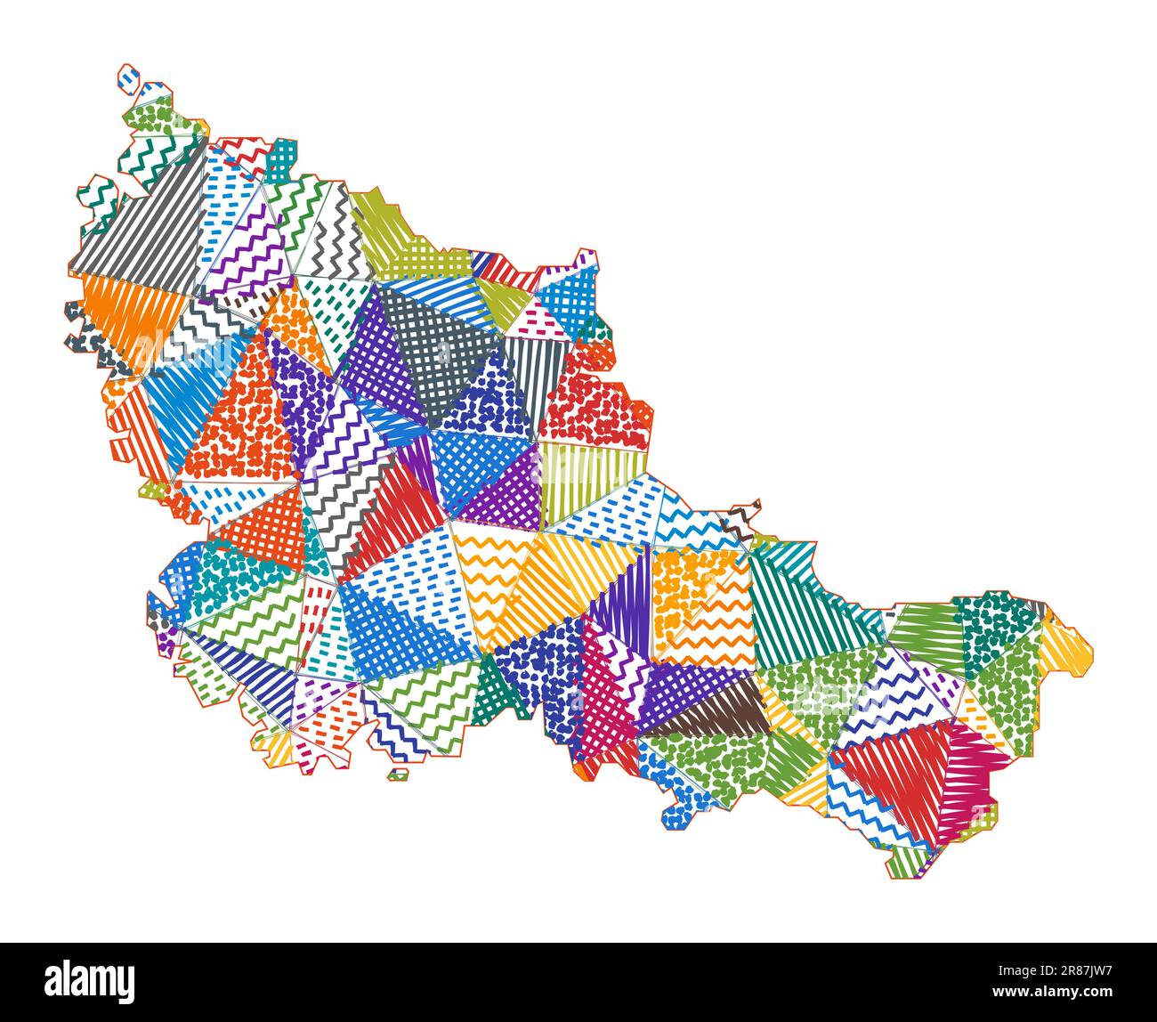 Kid style map of Belle Ile. Hand drawn polygons in the shape of Belle ...