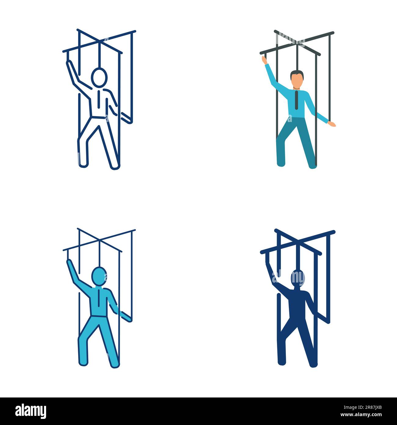 Marionette icon set in flat and line style. Puppet symbol. Manipulation ...