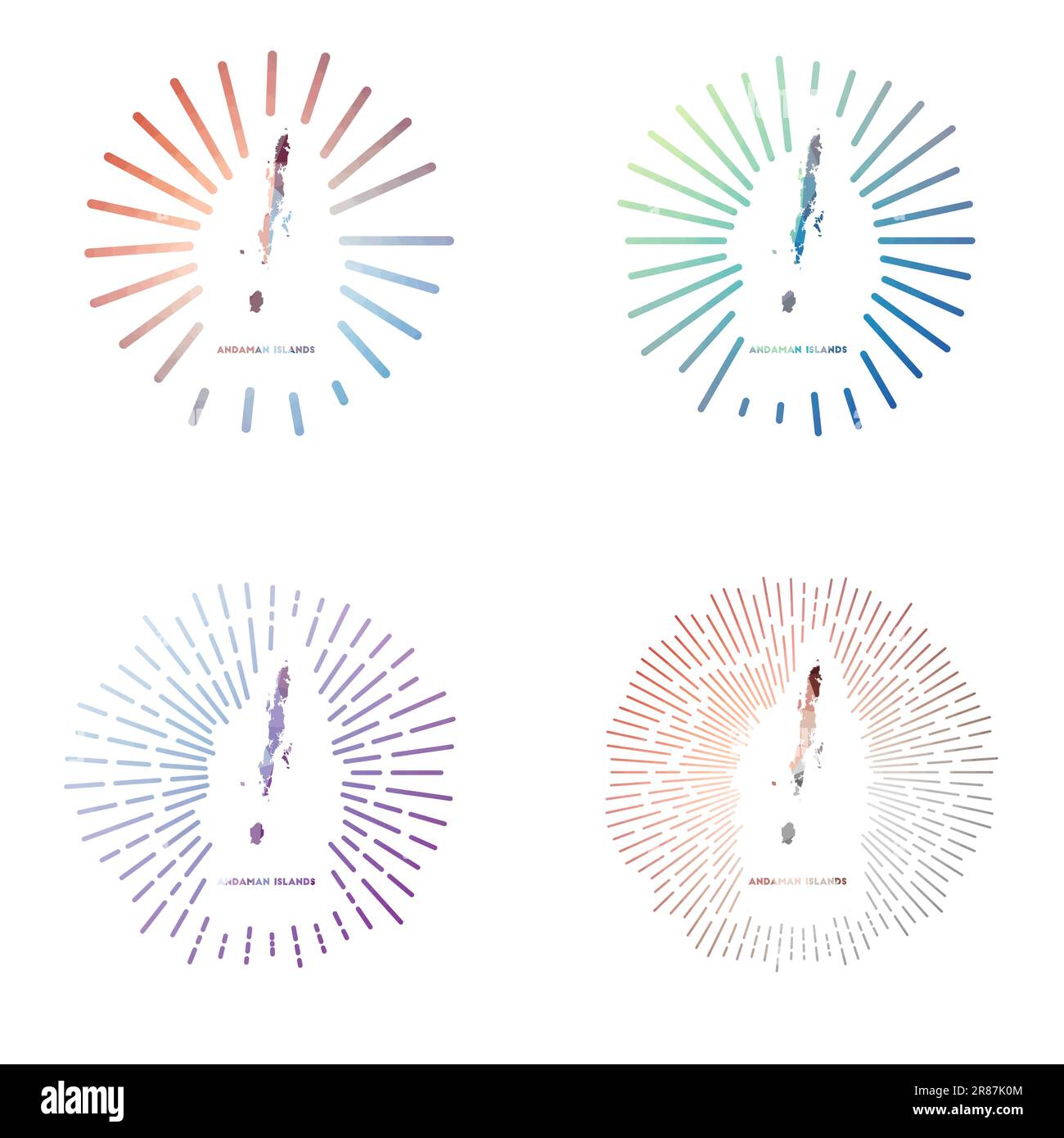 Andaman Islands low poly sunburst set. Logo of island in geometric ...