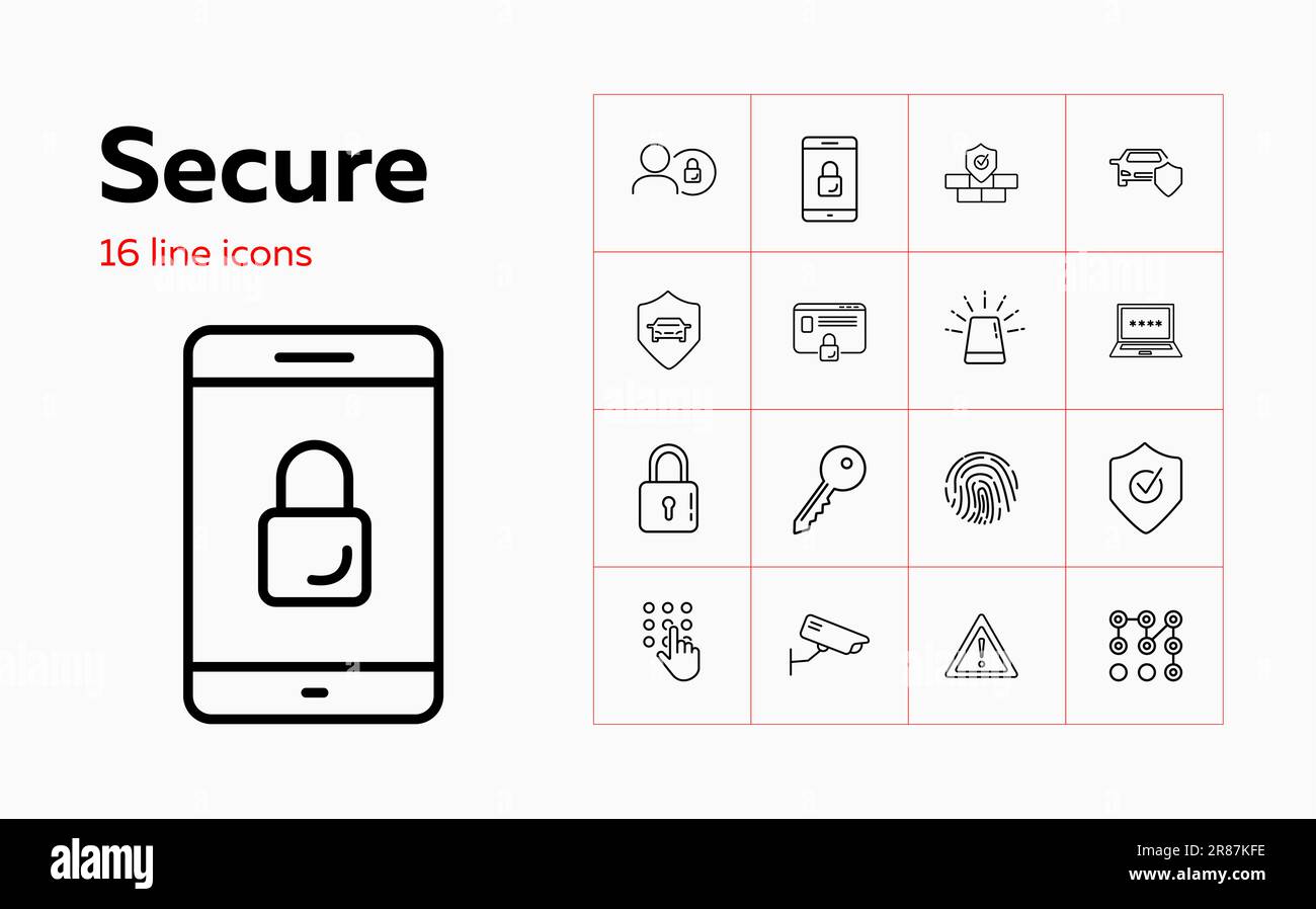 Secure line icon set. Secured access, smartphone Stock Vector Image ...