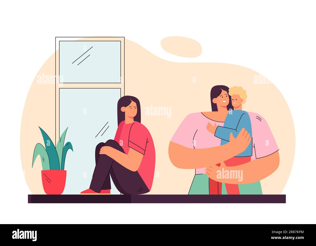 Sad girl and mother Stock Vector Images - Alamy