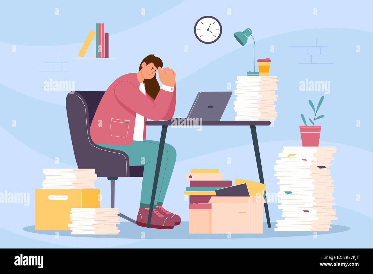 Office bureaucracy and employee overload vector illustration. Cartoon ...