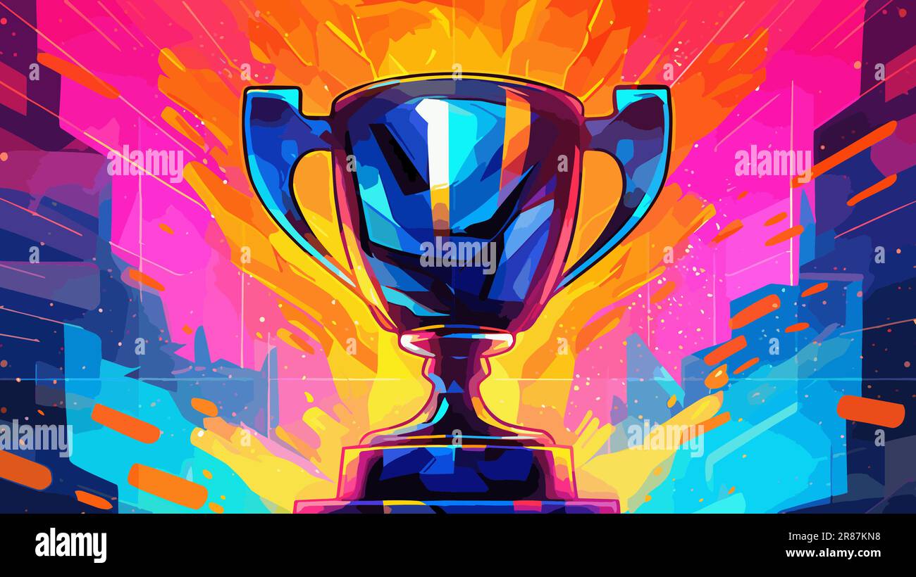 Shiny silver trophy on a vibrant colors low poly modern background ...