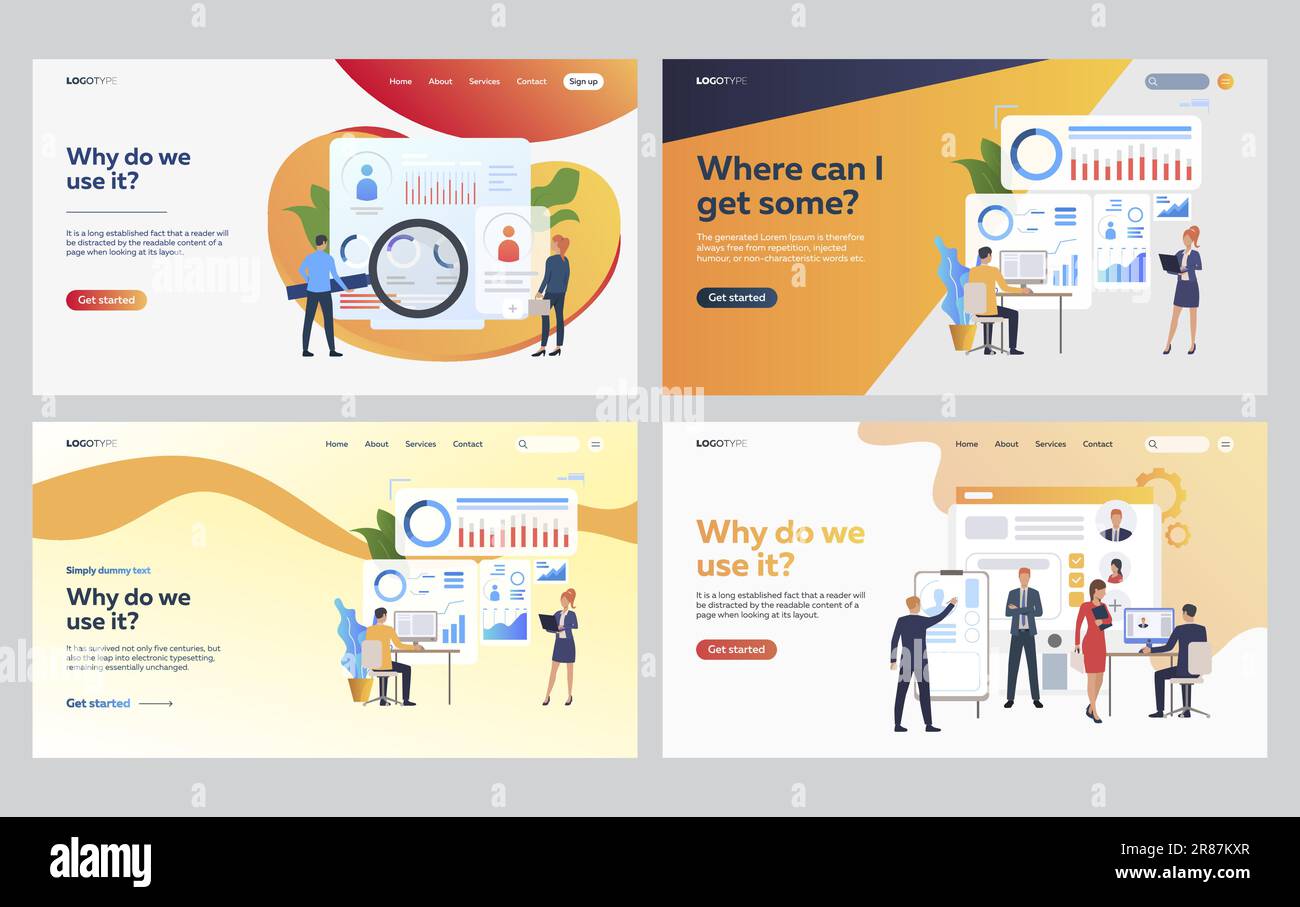 Set of business people analyzing charts and profiles Stock Vector Image ...