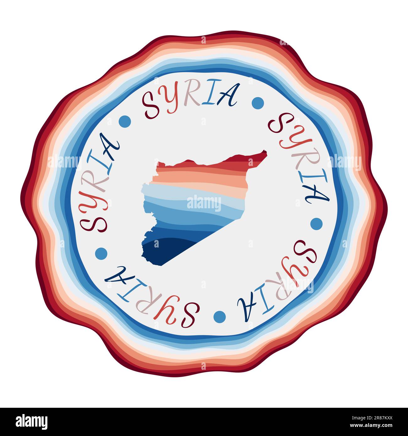 Syria badge. Map of the country with beautiful geometric waves and ...