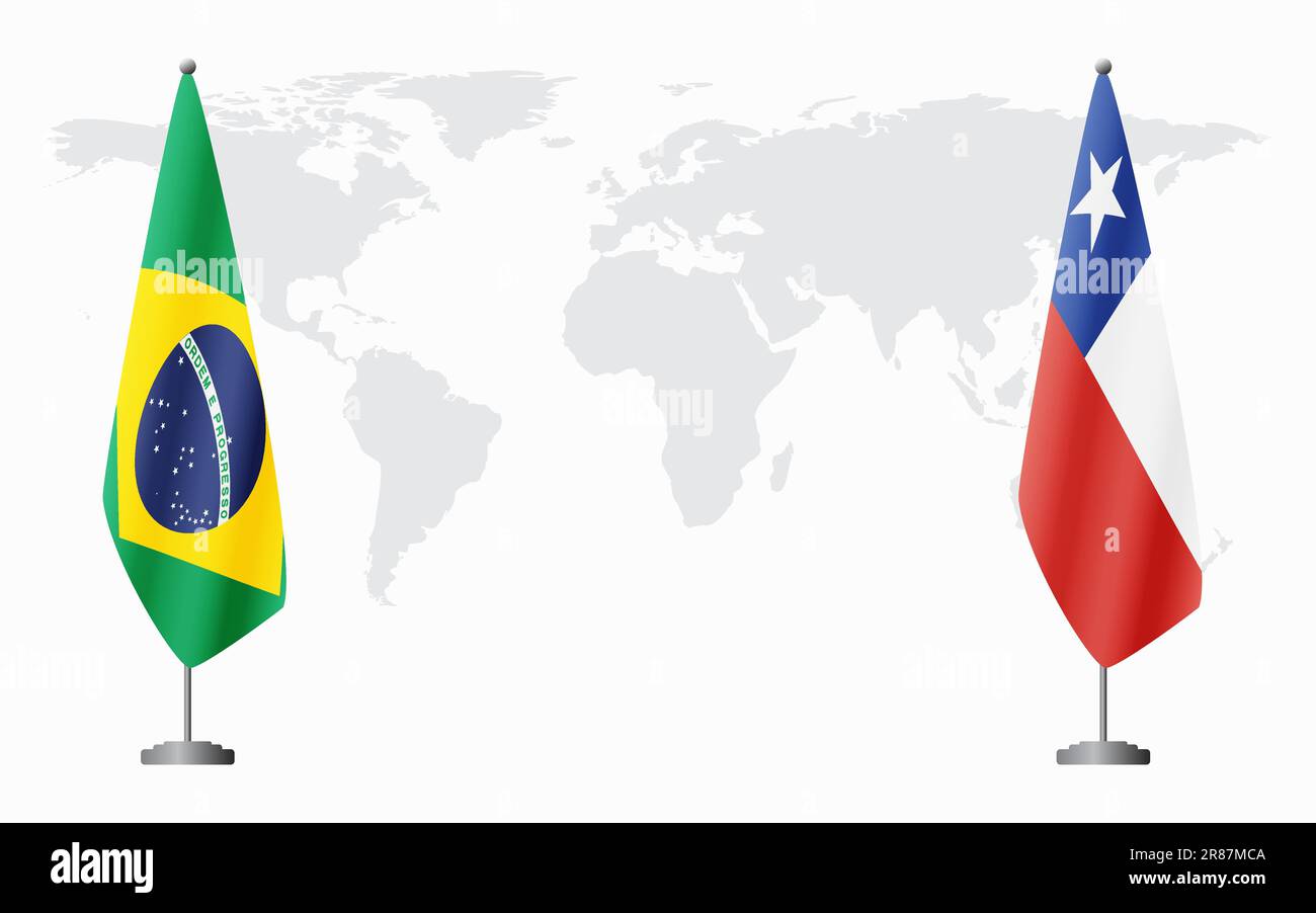 Brazil and Chile flags for official meeting against background of world ...