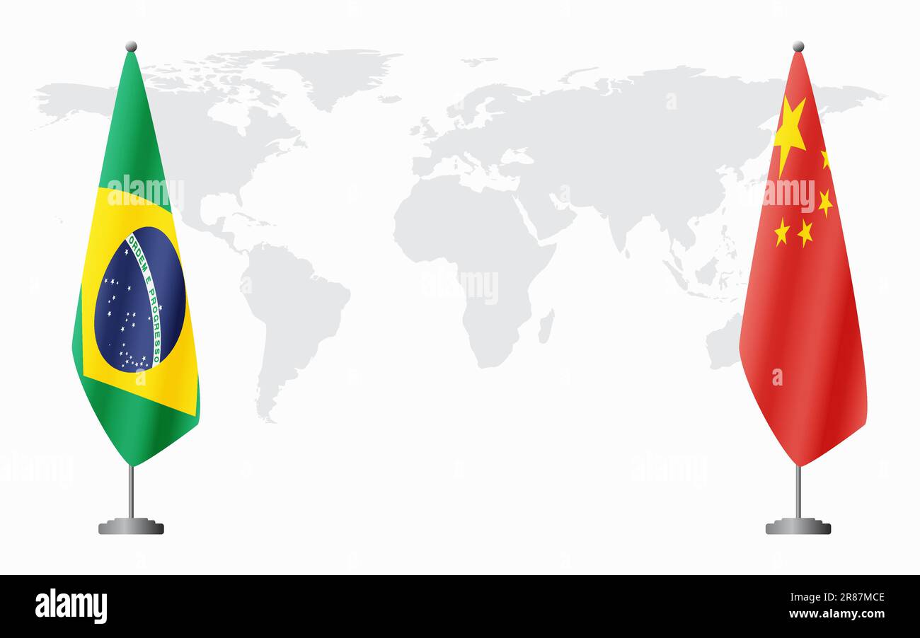 Brazil and China flags for official meeting against background of world ...