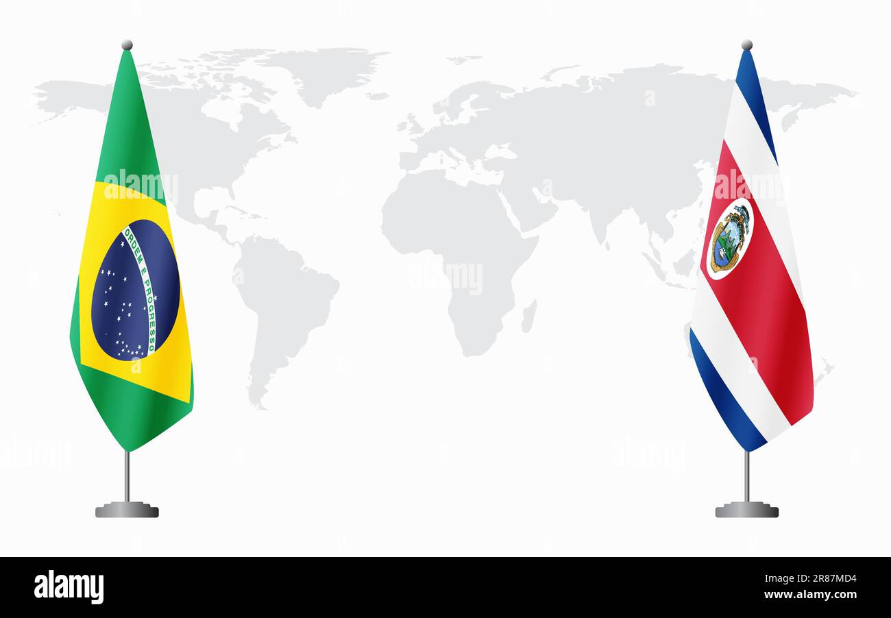 Brazil and Costa Rica flags for official meeting against background of ...