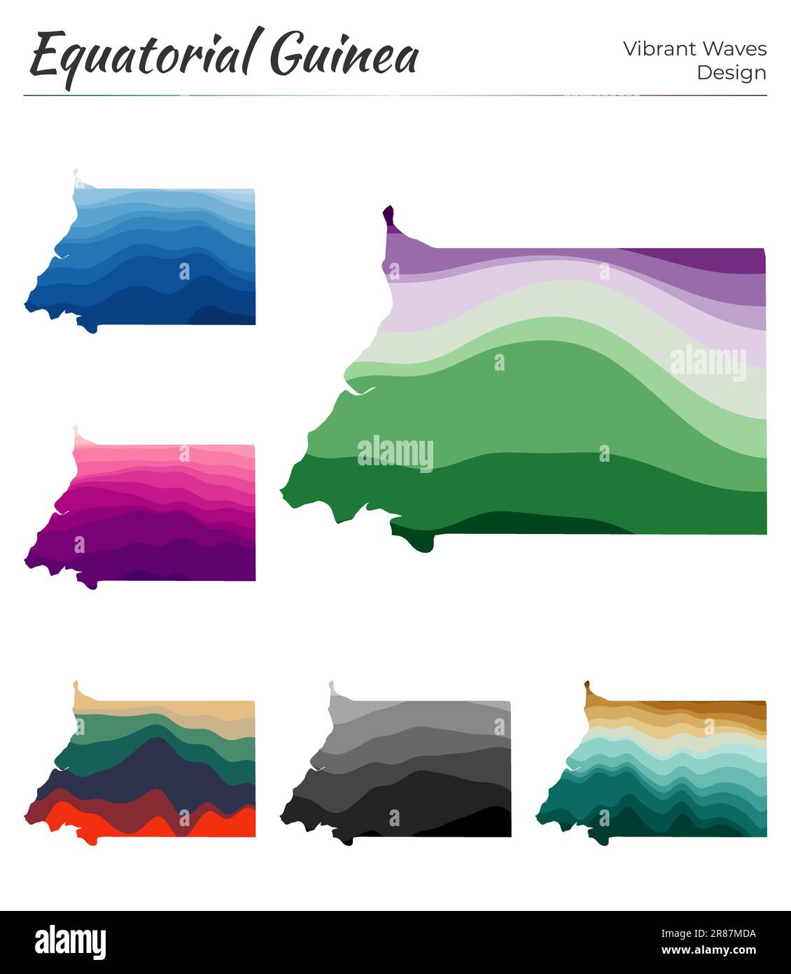 Set of vector maps of Equatorial Guinea. Vibrant waves design. Bright ...