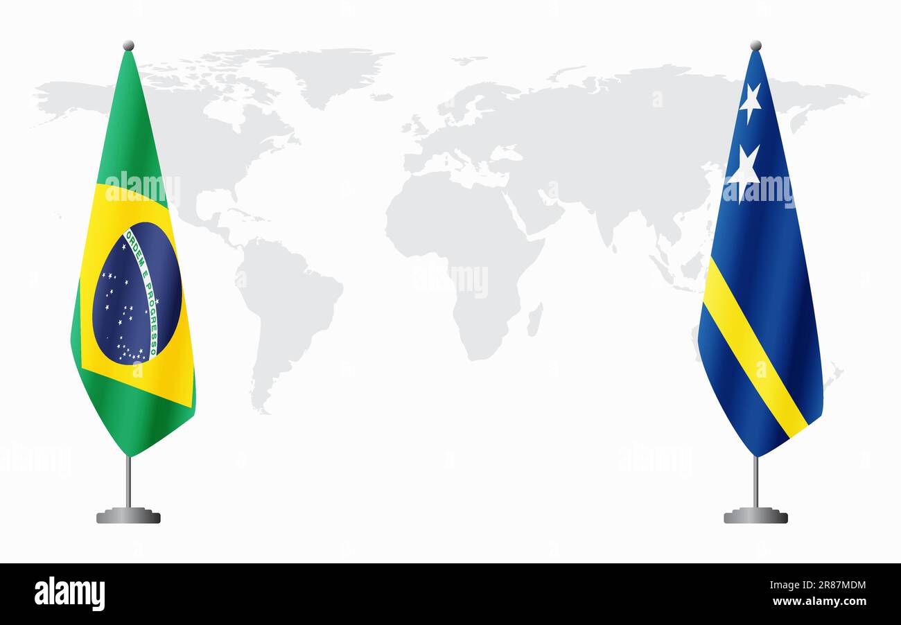 Brazil and Curacao flags for official meeting against background of ...
