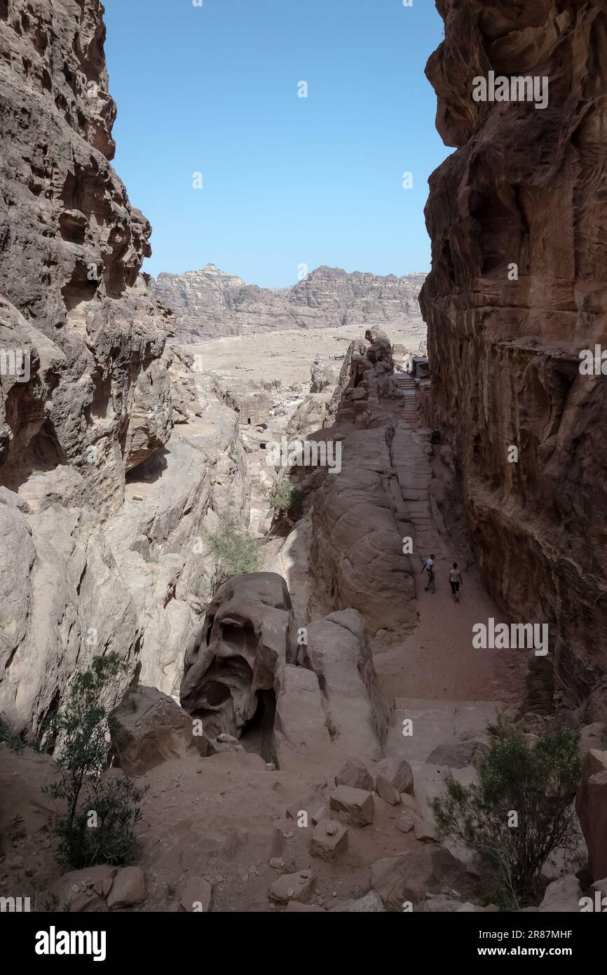 View of Wadi Mousa, the Valley of Moses, in southwestern Jordan where ...