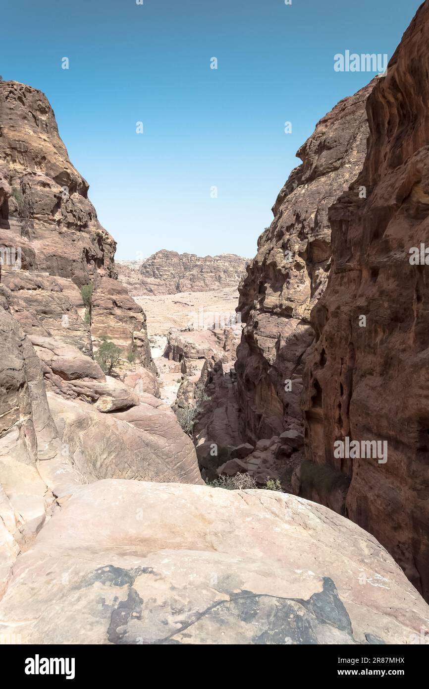 View of Wadi Mousa, the Valley of Moses, in southwestern Jordan where ...