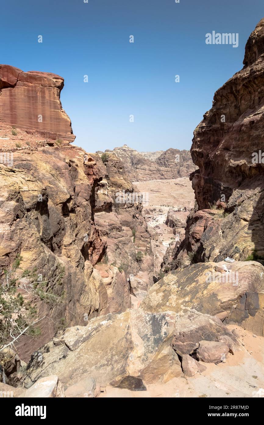 View of Wadi Mousa, the Valley of Moses, in southwestern Jordan where ...