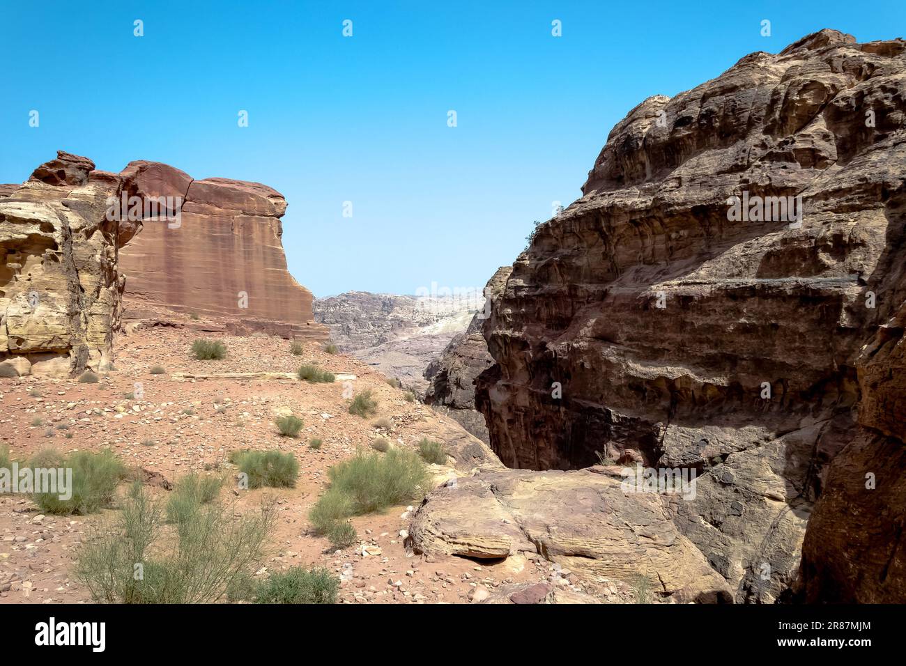 View of Wadi Mousa, the Valley of Moses, in southwestern Jordan where ...