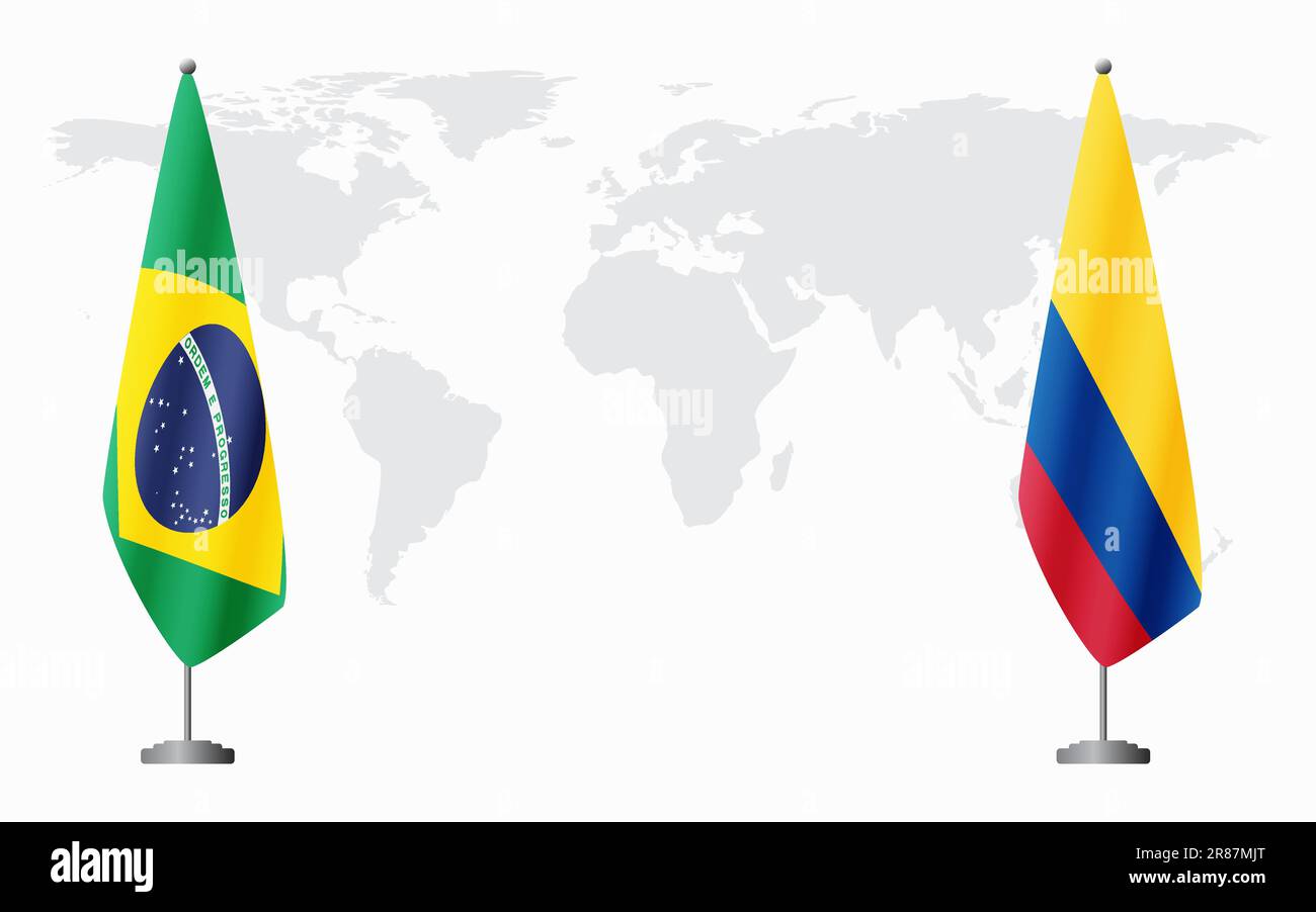 Brazil and Colombia flags for official meeting against background of ...