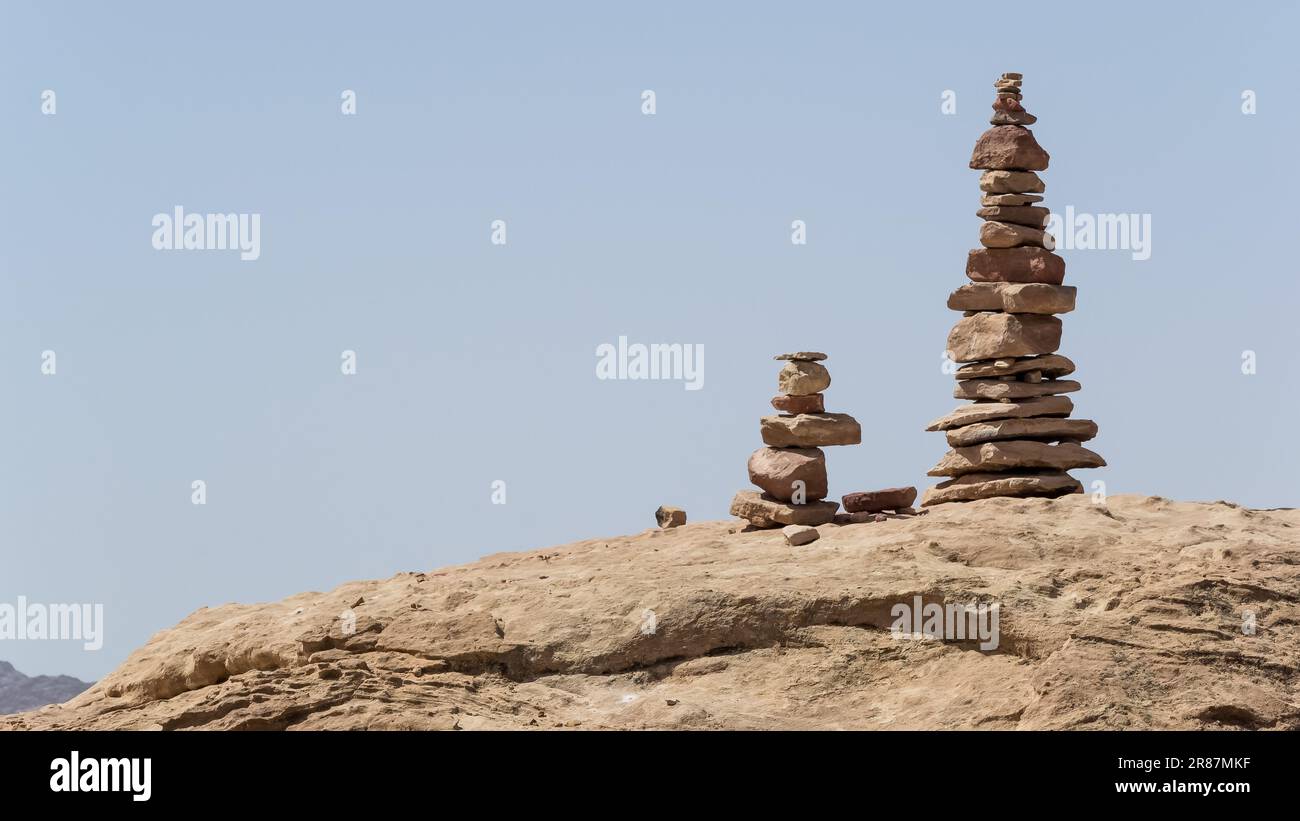 Stack of rocks built by Bedouins in the site of ancient Petra in Wadi Mousa, the Valley of Moses ...