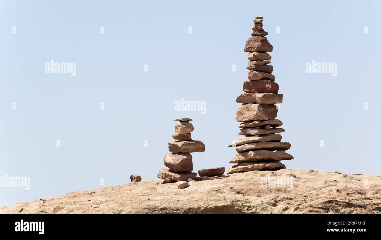 Stack of rocks built by Bedouins in the site of ancient Petra in Wadi ...