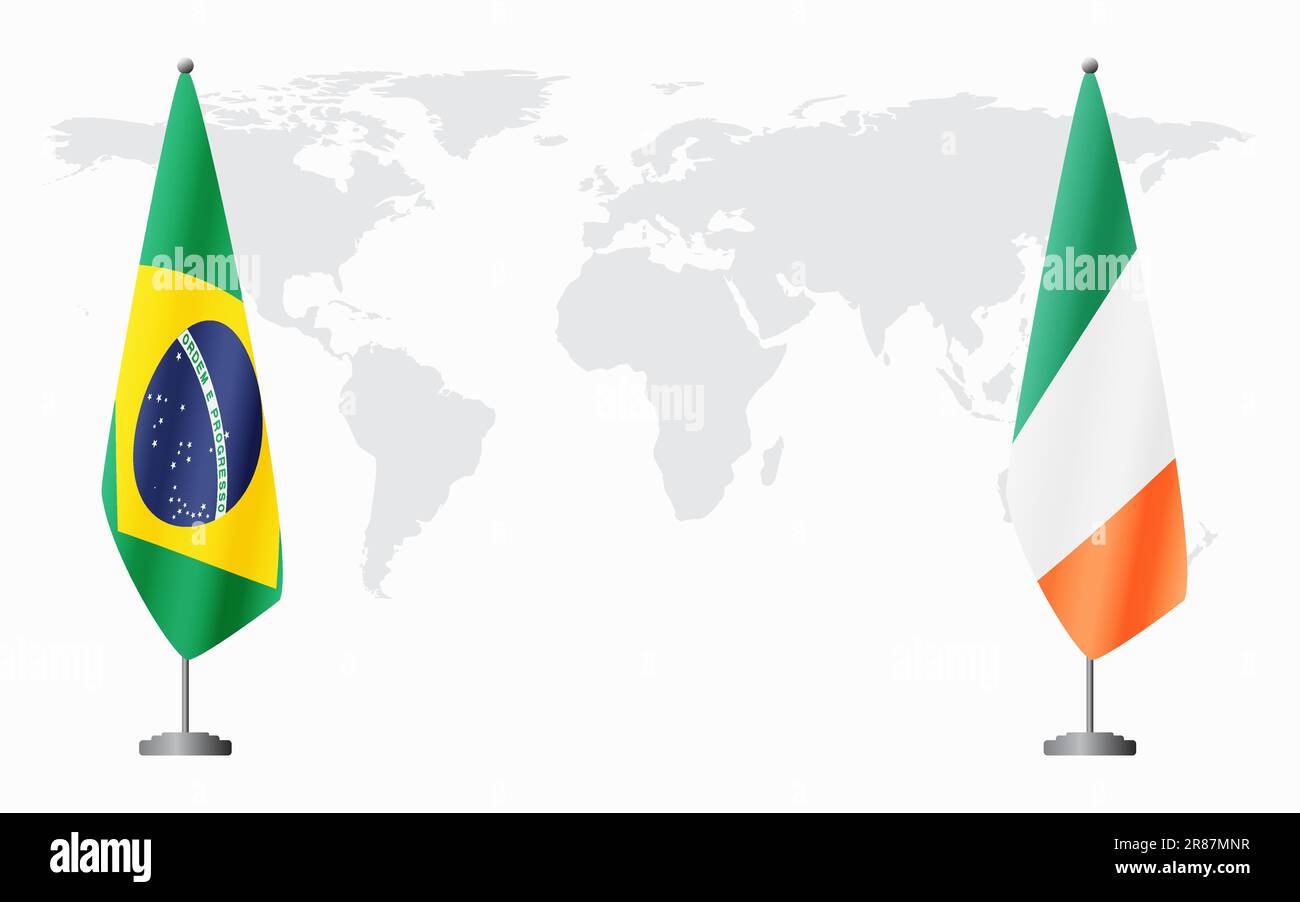 Brazil and Ireland flags for official meeting against background of ...