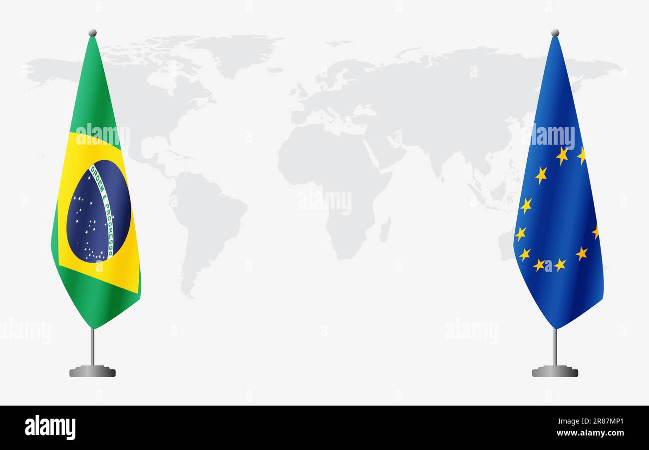 Brazil and European Union flags for official meeting against background ...