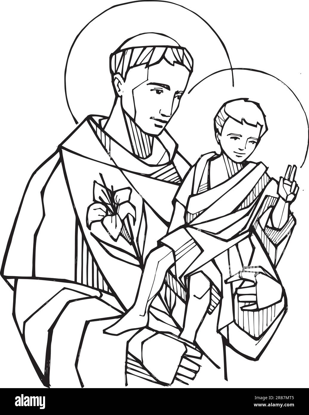 Hand drawn vector illustration or drawing of Saint Anthony of padua Stock Vector Image & Art - Alamy