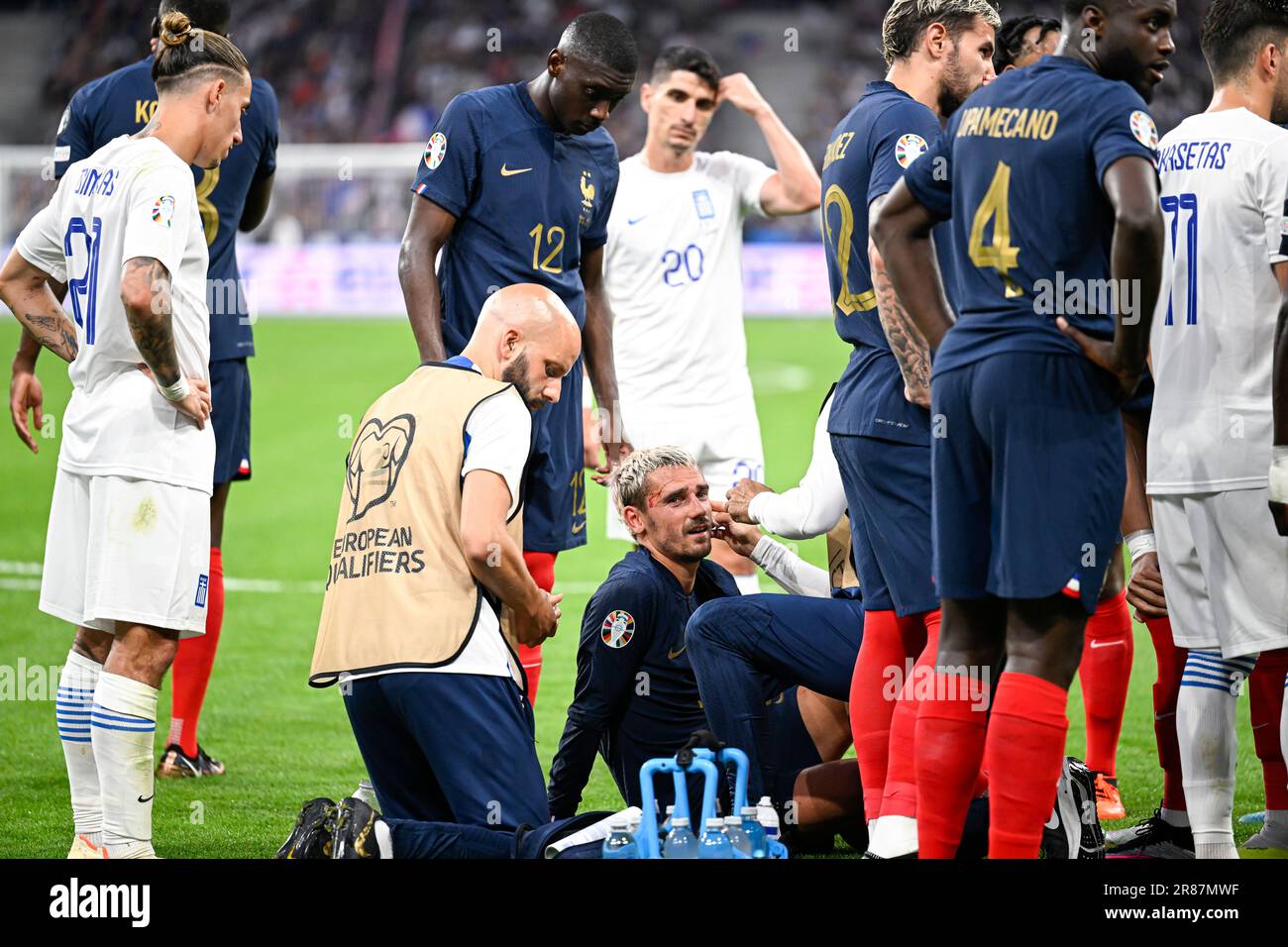 Paris, France. 19th June, 2023. Antoine Griezmann wounded (injured) and ...