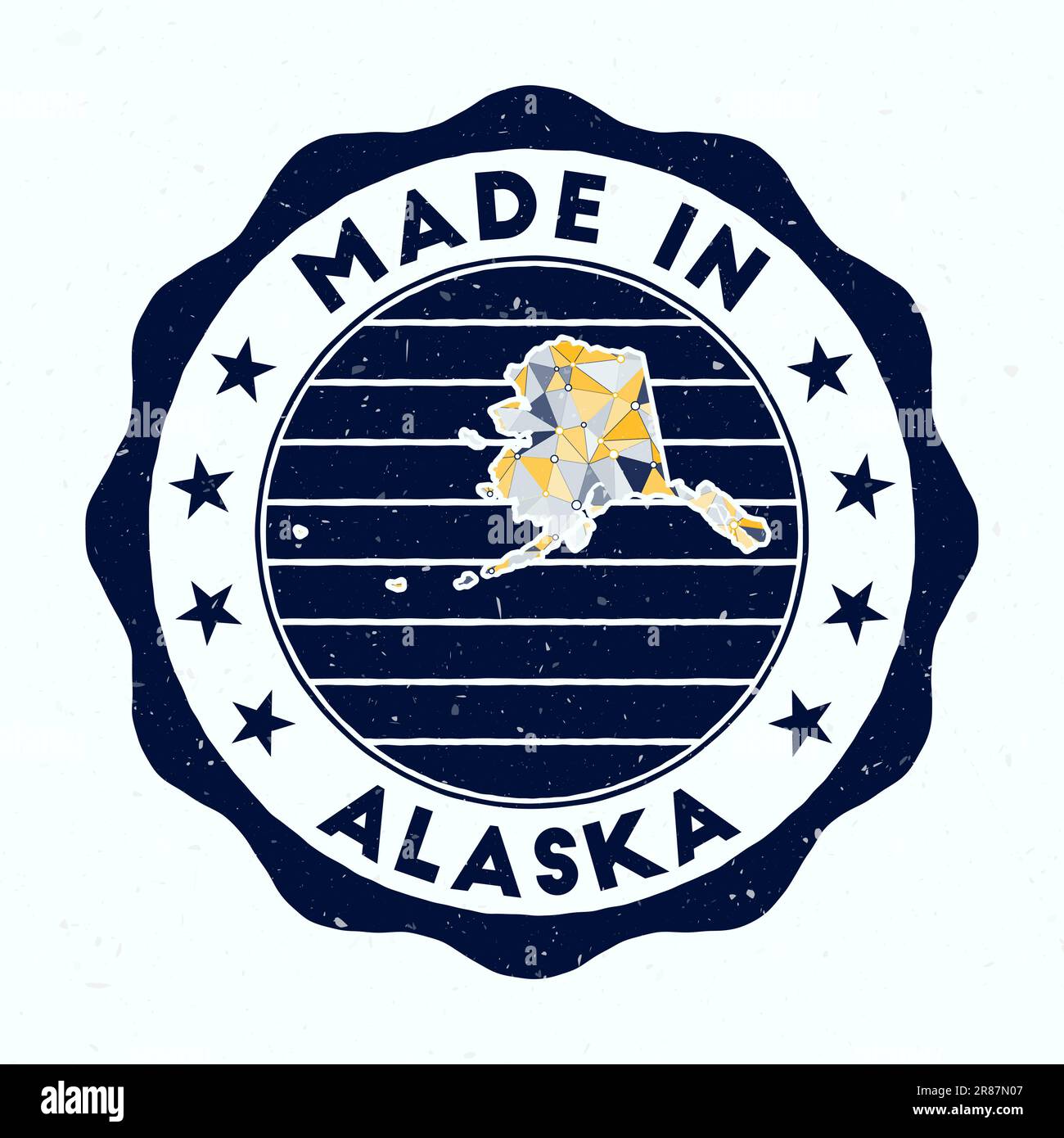 Made In Alaska. US state round stamp. Seal of Alaska with border shape ...