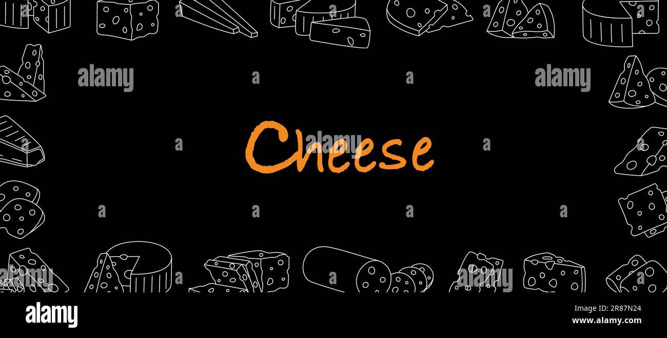 Cheese horizontal outline banner. Triangles and slices of delicious ...