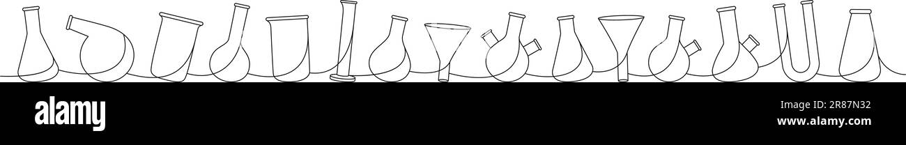 Laboratory glassware one line continuous drawing. Conical flask, glass ...