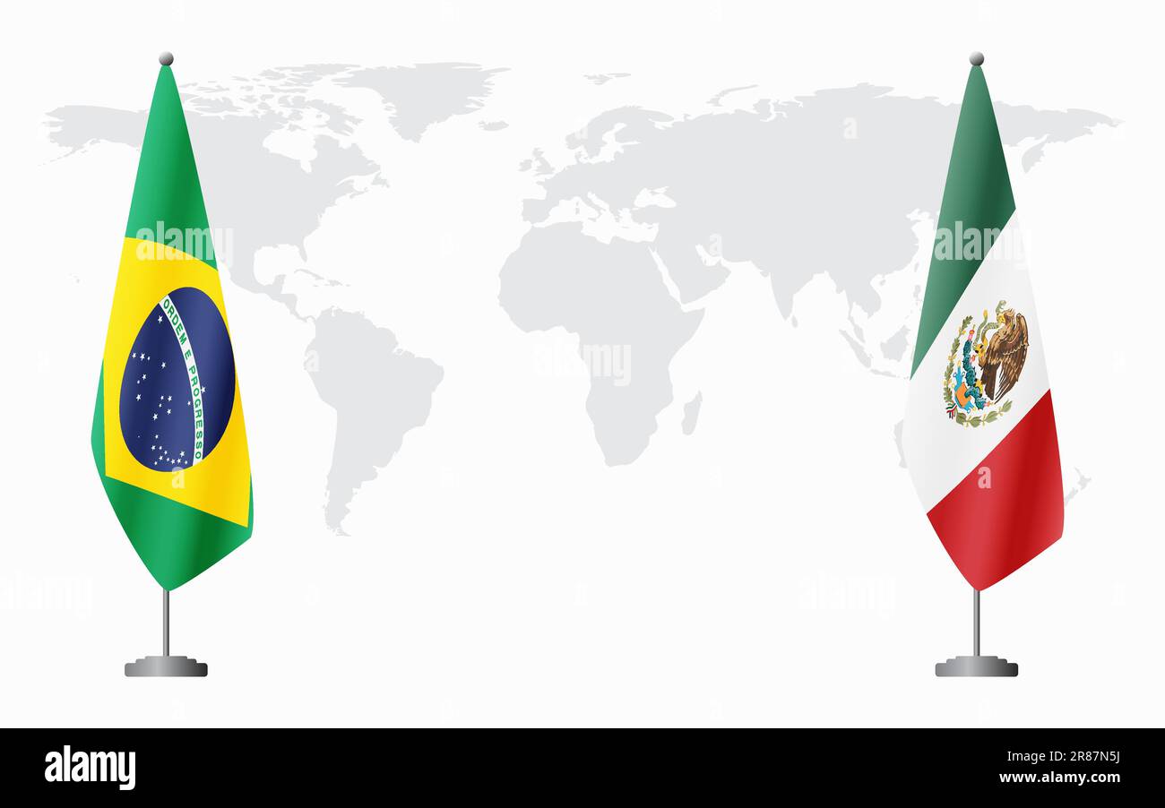 Brazil and Mexico flags for official meeting against background of ...