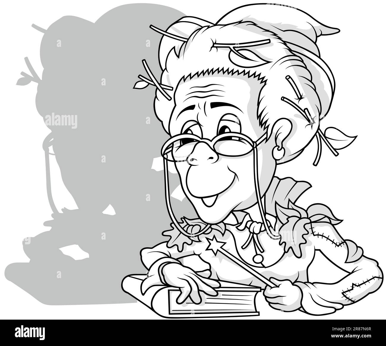 Drawing of a Forest Witch Reads a Book of Spells Stock Vector Image ...