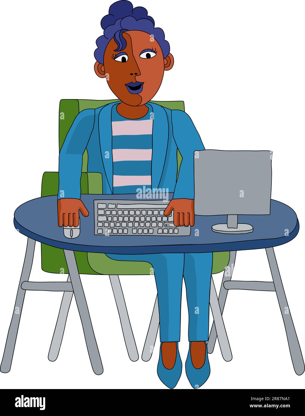 Woman Working Behind Desk Computer Workstation Stock Vector Image & Art ...