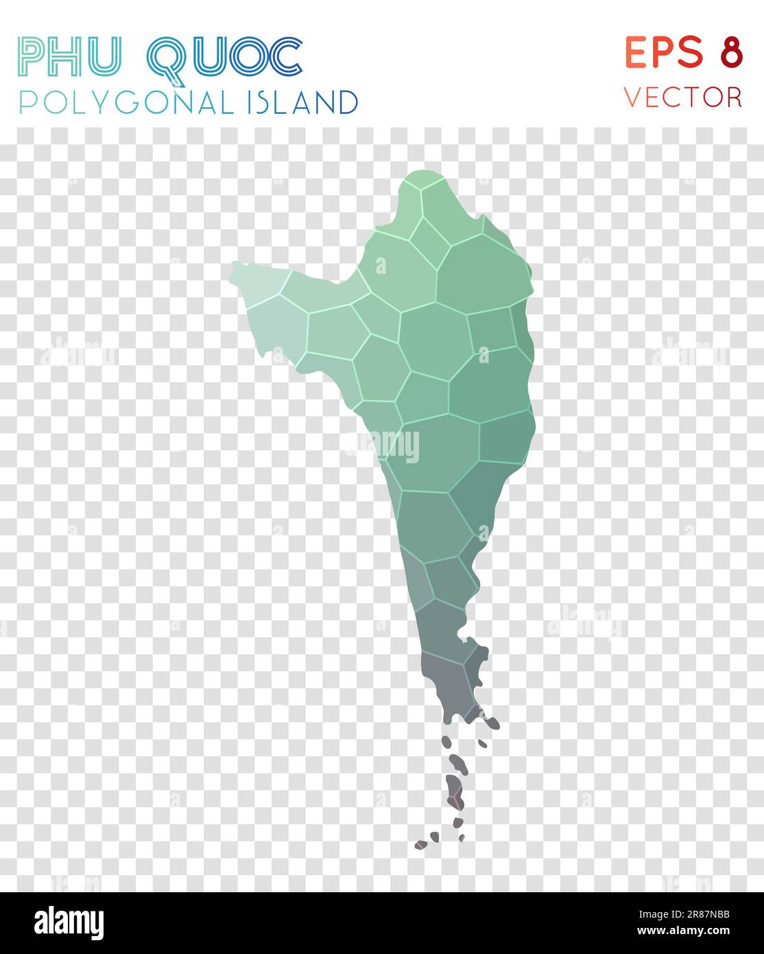Phu Quoc polygonal map, mosaic style island. Fine low poly style ...