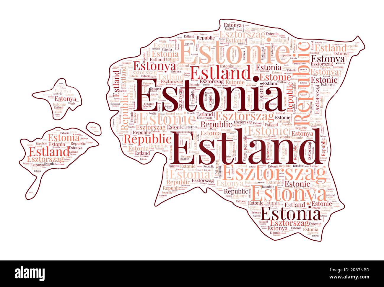 Estonia shape filled with country name in many languages. Estonia map ...