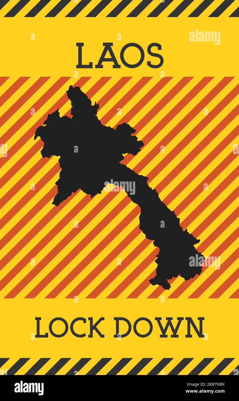 Laos Lock Down Sign. Yellow country pandemic danger icon. Vector ...