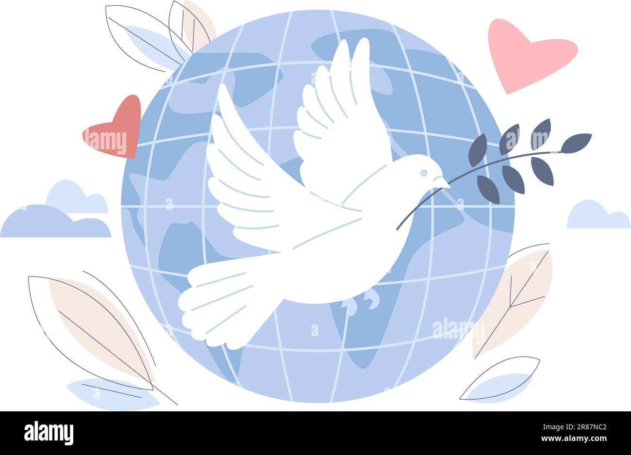 Piece concept with white pigeon with olive branch. Flying dove hold ...