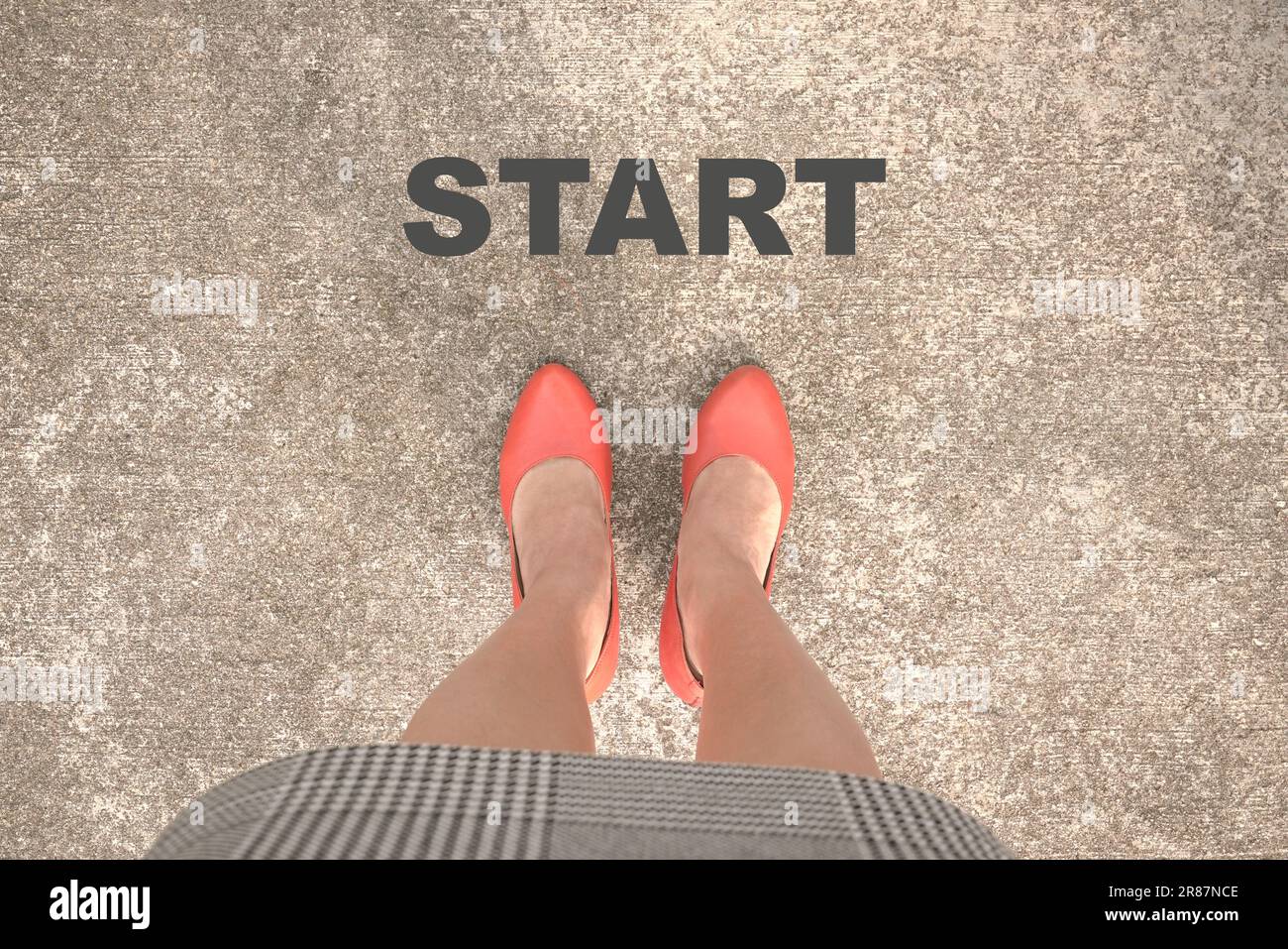 Woman looking down at feet hi-res stock photography and images - Alamy