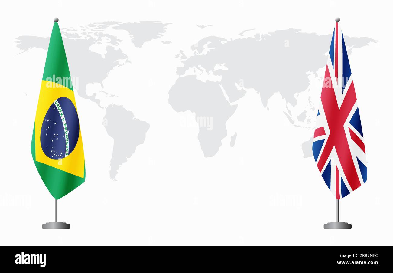 Brazil and United Kingdom flags for official meeting against background ...