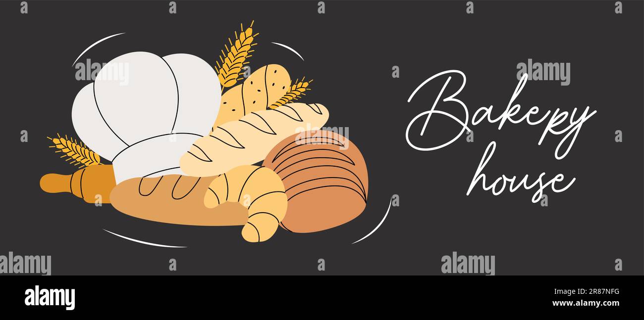 Bread blackboard banner for bakery shop. Bakery shop collection. Wheat ...