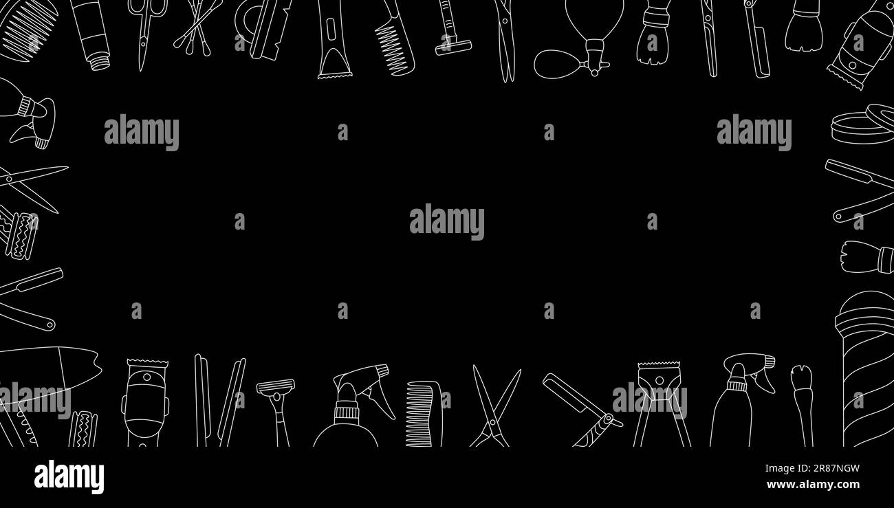 Hairdressing tool kit. Barber shop horizontal outline banner. Barber ...